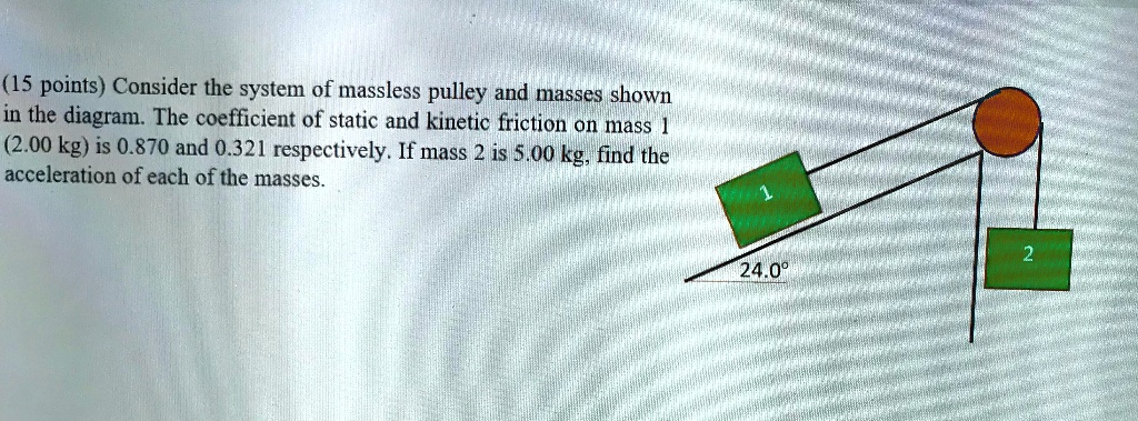 SOLVED: (15 points) Consider the system of massless pulley and masses shown in the diagram The ...