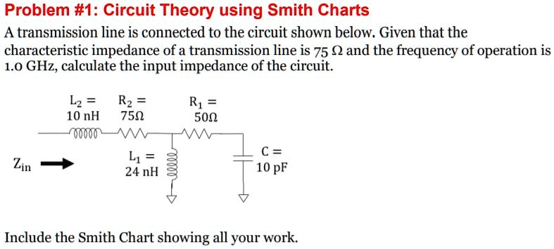 SOLVED: Problem #1: Circuit Theory using Smith Charts A transmission line is connected to the ...