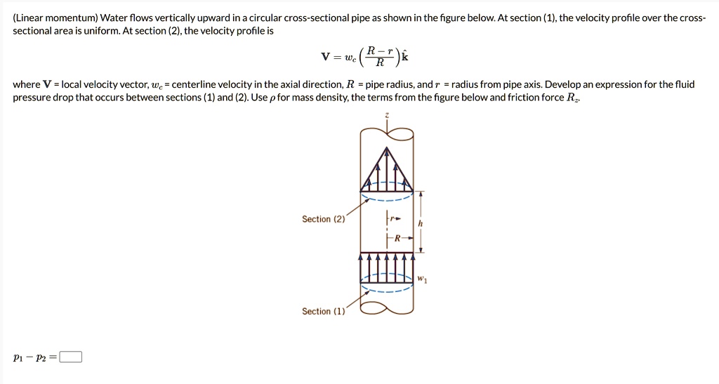 (Linear momentum) Water flows vertically upward in a circular cross-sectional pipe as shown in ...