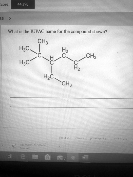 SOLVED: 44.796 What is the IUPAC name for the compound shown? CH3 H3C ...