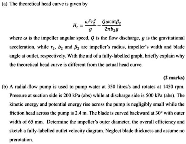 SOLVED: The theoretical head curve is given by: Qw * cot(z) * H = g * 2 ...