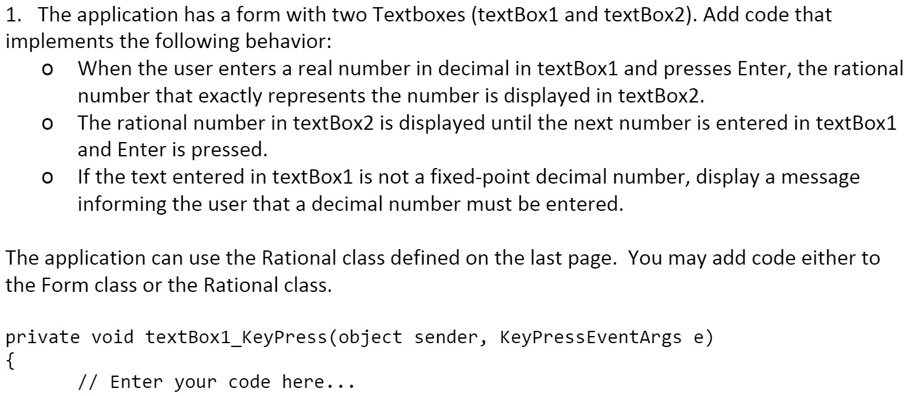 Solved The Application Has A Form With Two Textboxes Textbox1 And Textbox2 Add Code That