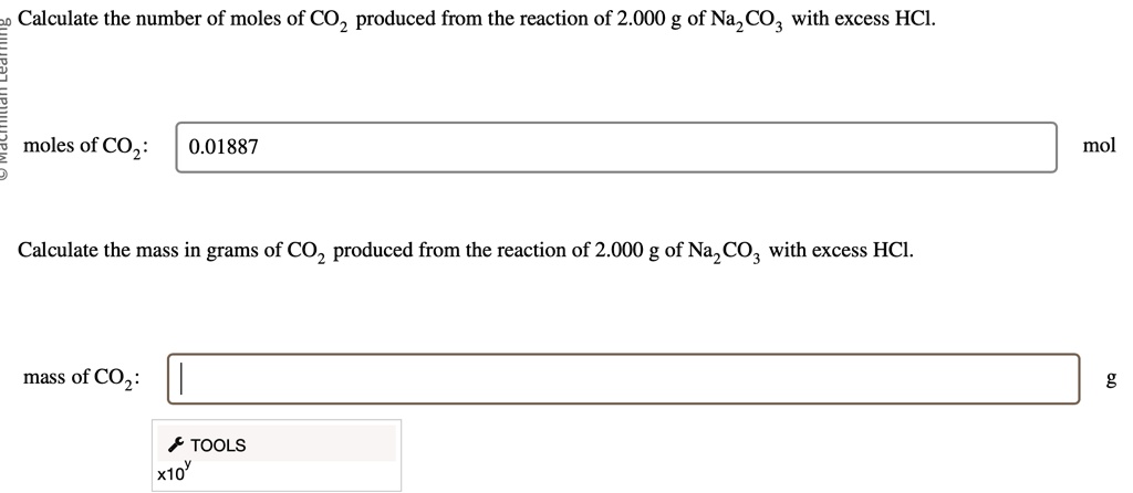 SOLVED: Calculate the number of moles of CO2 produced from the reaction of 2.000 g of Na2CO3 ...