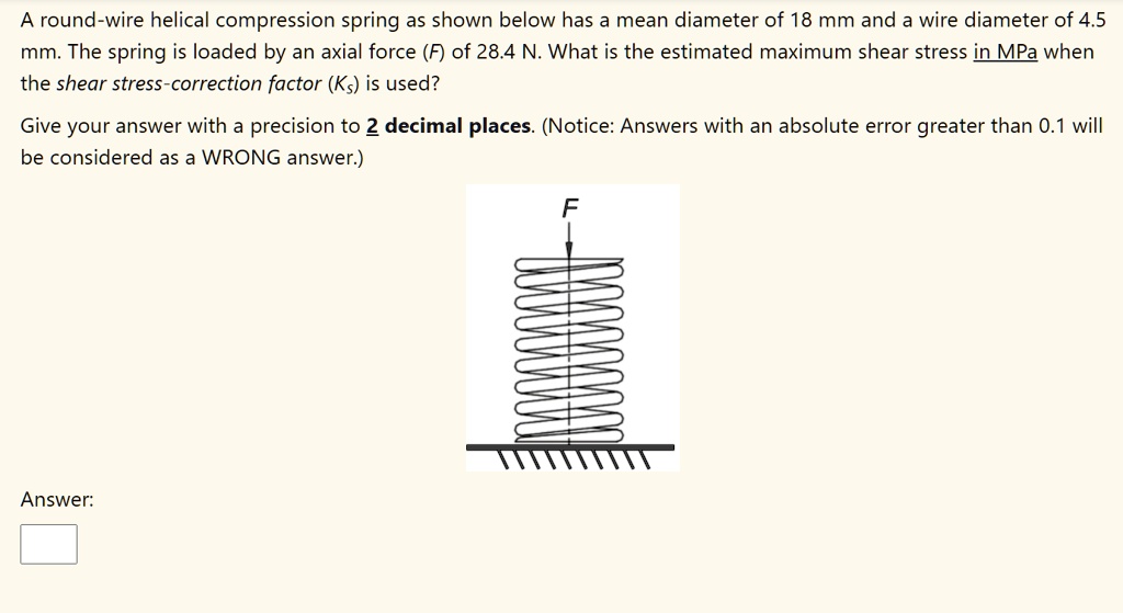 SOLVED: A round-wire helical compression spring, as shown below, has a ...