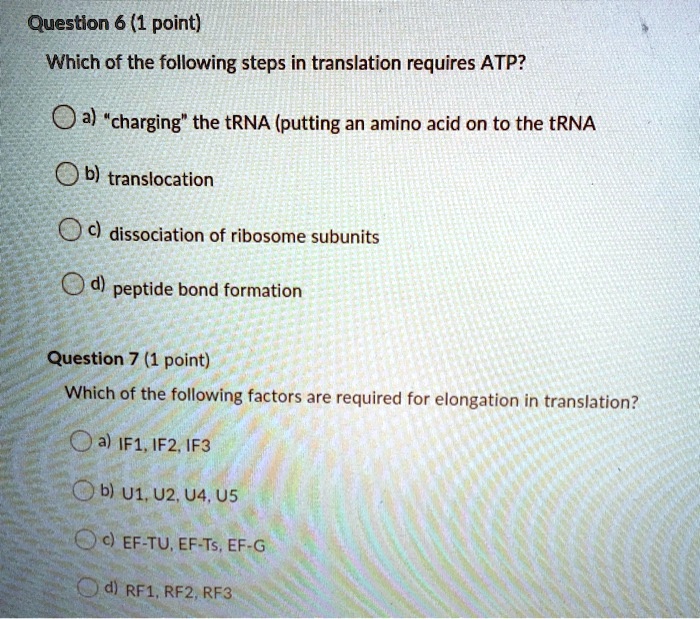 question 6 1 point which of the following steps in translation requires ...