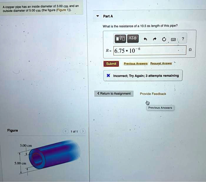 SOLVED: A copper pipe has an inside diameter of 3.00 cm and an outside diameter of 5.00 cm (see ...