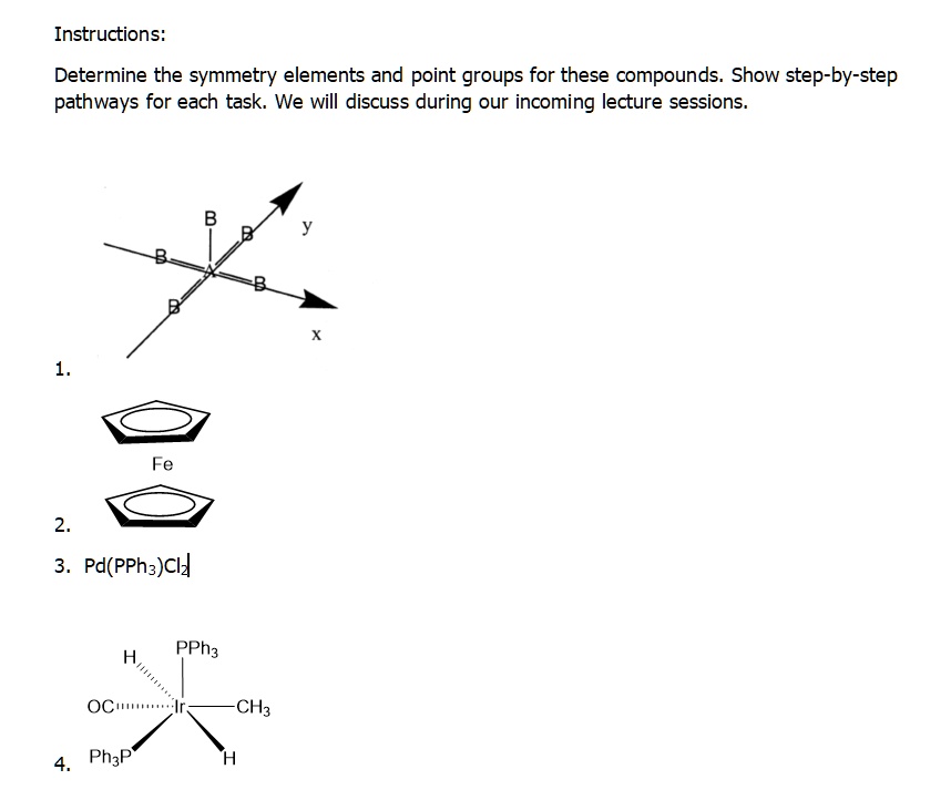 SOLVED:Instructions: Determine the symmetry elements and point groups ...