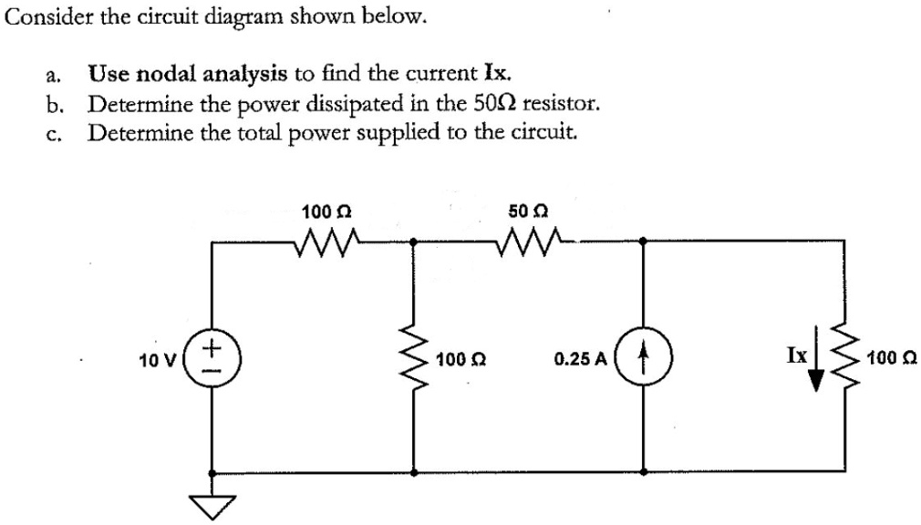 SOLVED: Consider the circuit diagram shown below. a. Use nodal analysis to find the current Ix ...