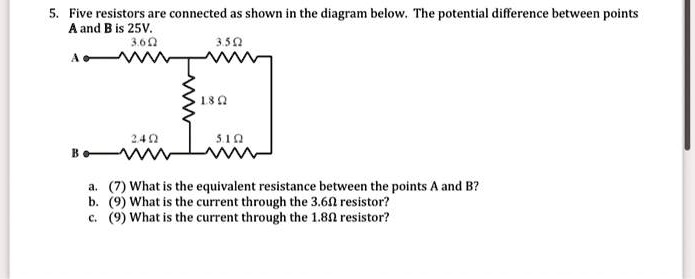 SOLVED: Five resistors are connected as shown in the diagram below. The potential difference ...