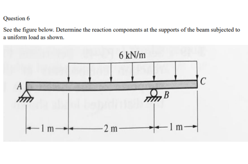 Question 6 See the figure below. Determine the reaction components at ...