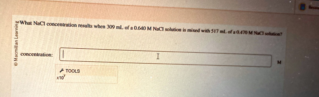 what nacl concentration results when 309 ml of a 0640 m nacl solution ...