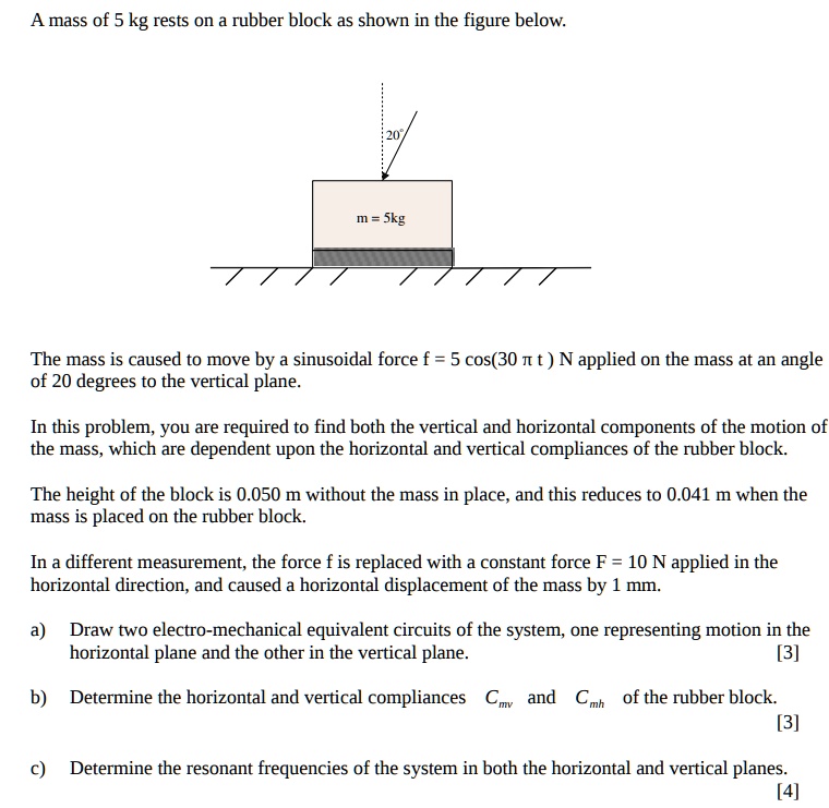 a mass of 5 kg rests on a rubber block as shown in the figure below the mass is caused to move ...