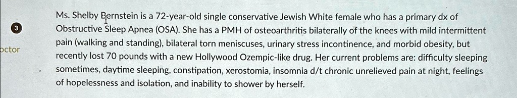 ms shelby bernstein is a 72 year old single conservative jewish white ...