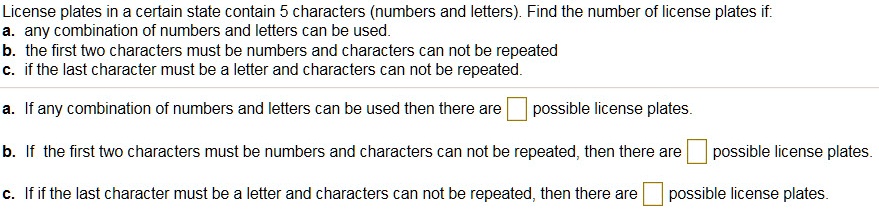 license plates in a certain state contain 5 characters numbers and ...