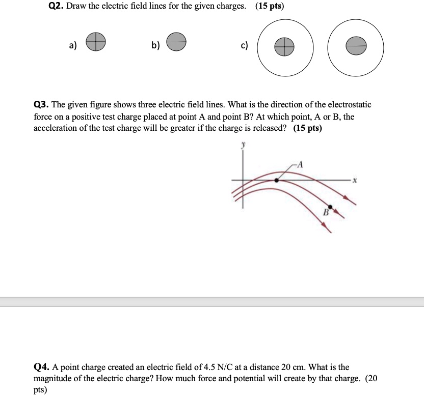 SOLVED: 02 Draw the electric field lines for the given charges. (15 pts) 03. The given figure ...