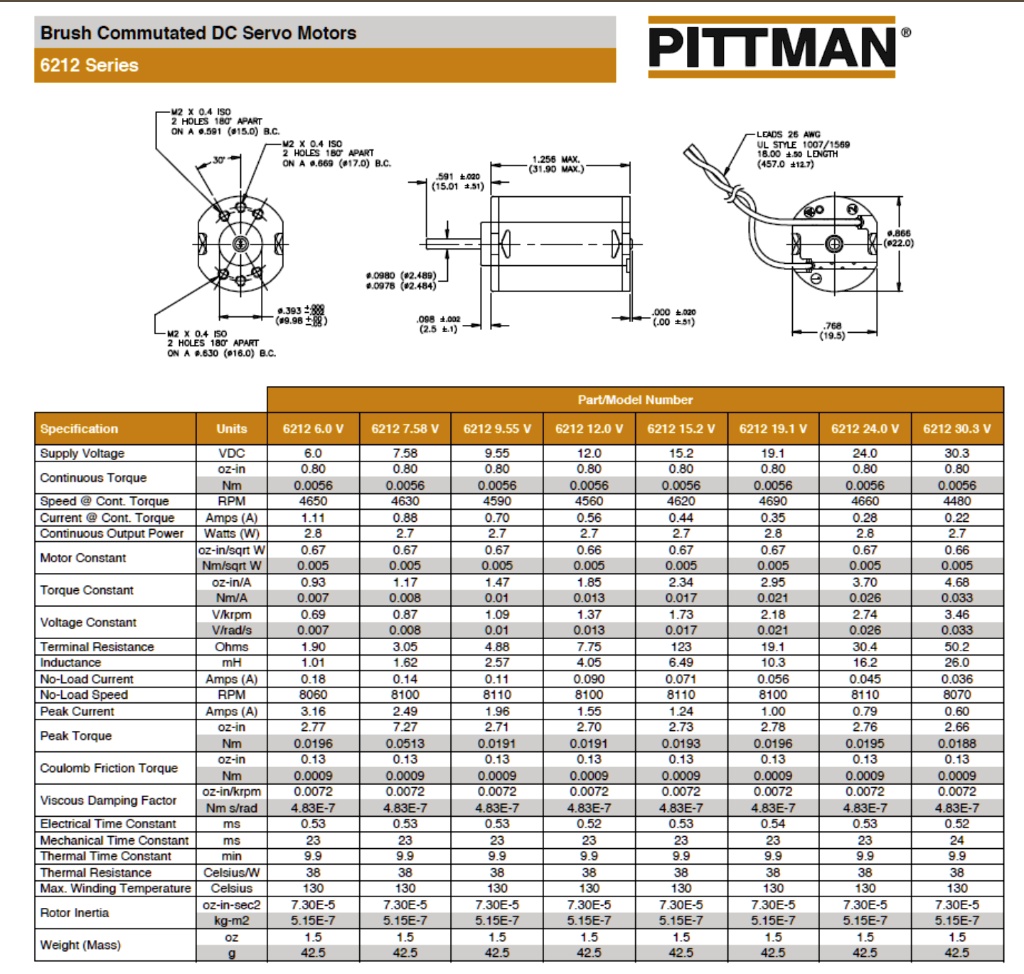A direct contact engine and i.p. PITTMAN 6212 series have a nominal ...