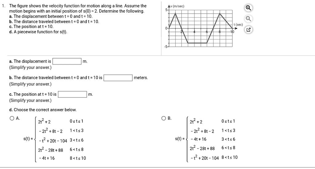 SOLVED: help needed The figure shows the velocity function for motion along a line. Assume the ...