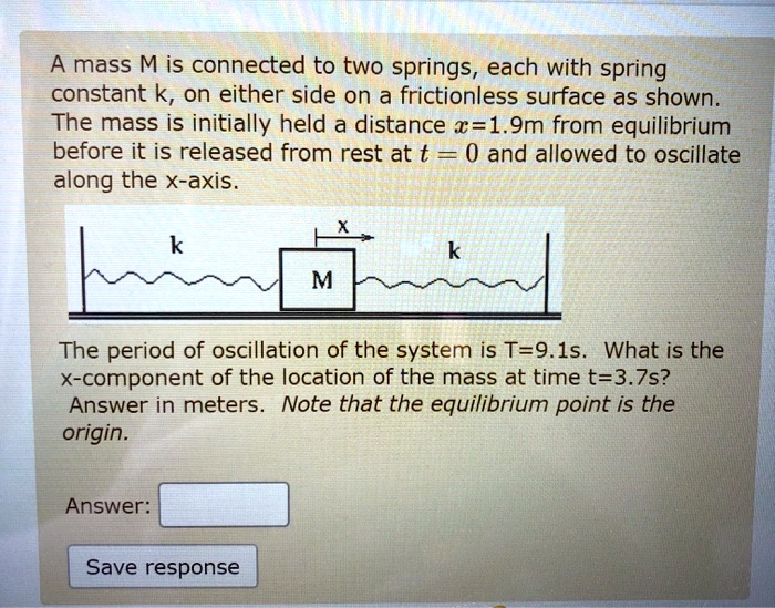 SOLVED: A mass M is connected to two springs, each with spring constant ...
