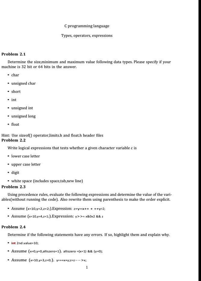 Solved Texts C Programming Language Types Operators Expressions Problem 21 Determine The 6043