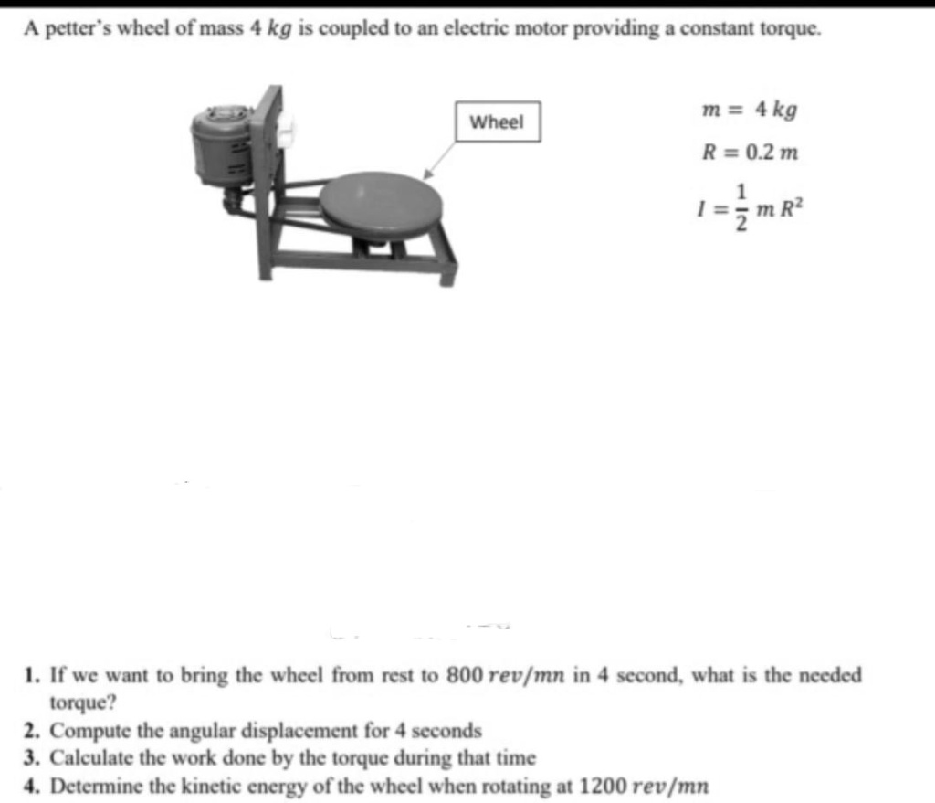 SOLVED: A petter's wheel of mass 4 kg is coupled to an electric motor ...