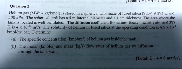 SOLVED: Helium gas (MW: 4 kg/kmol) is stored in a spherical tank made ...