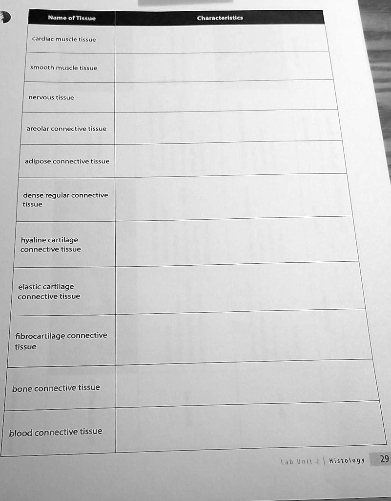 SOLVED: Name of Tissue Characteristics cardiac muscle tissue smooth ... SOLVED: Name of Tissue Characteristics cardiac muscle tissue smooth ...