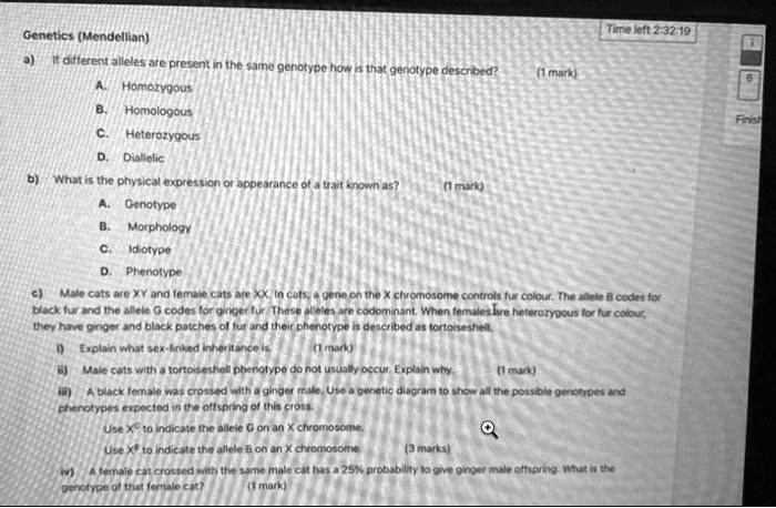 Genetics (Mendellian) a) it different alleles are present in the same ...