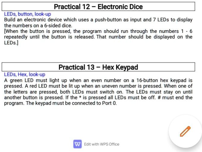 SOLVED: Please share code. Practical 12: Electronic Dice with LEDs and ...