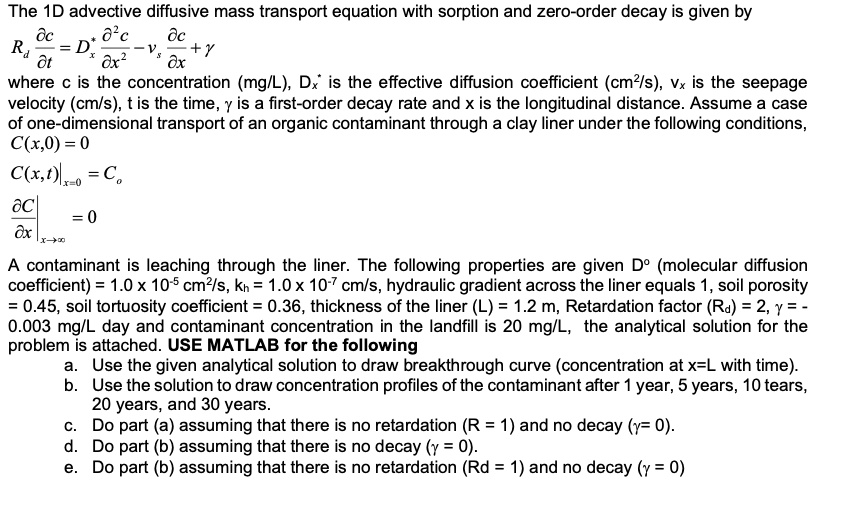 the 1d advective diffusive mass transport equation with sorption and ...