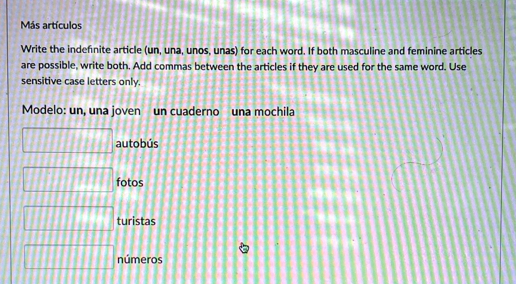 SOLVED: Needed help on my Spanish homework. What would be the problems ...