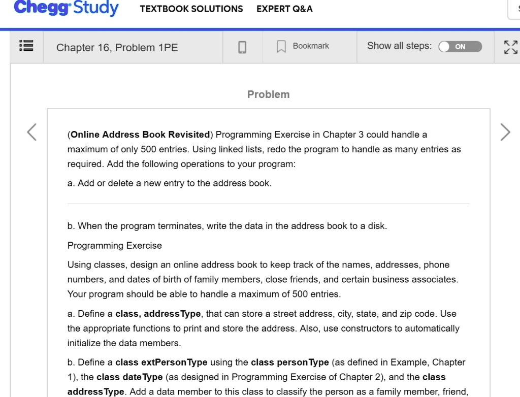 (Online Address Book Revisited) Programming Exercise in Chapter 3 could handle a maximum of only ...