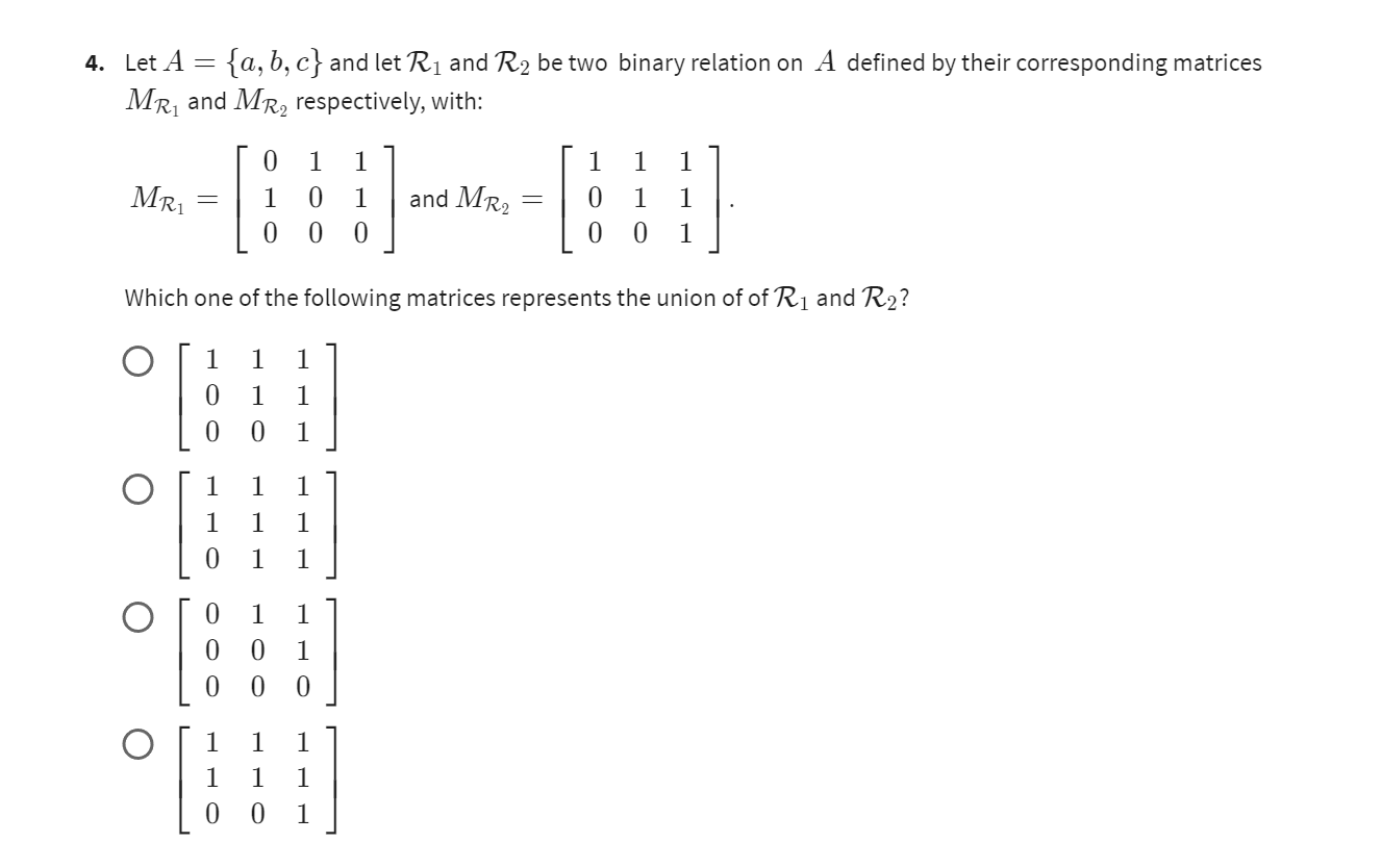 4 let aa b c and let mathcalr1 and mathcalr2 be two binary relation on a defined by their ...