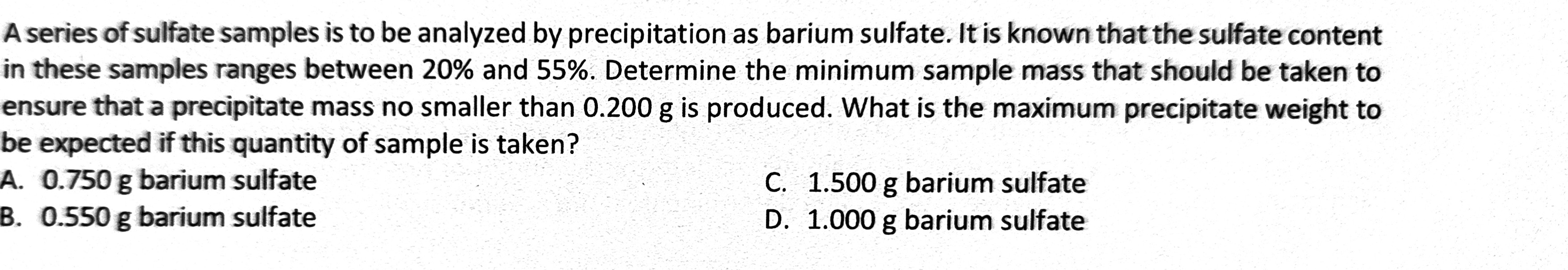 A series of sulfate samples is to be analyzed by precipitation as barium sulfate. It is known ...