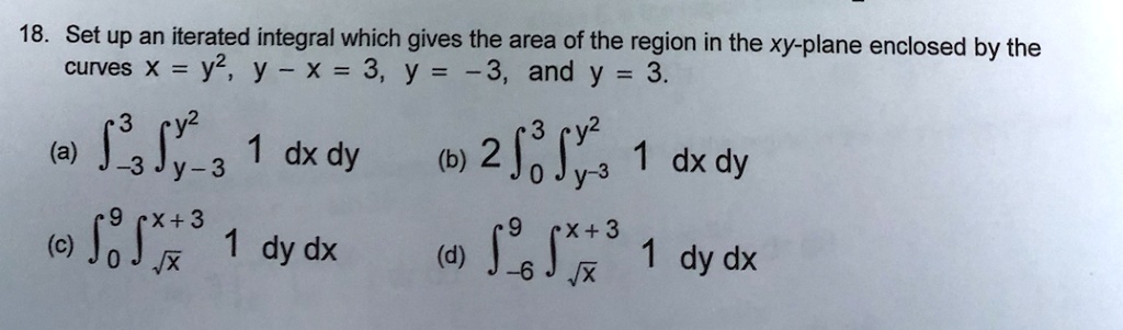 SOLVED: 18 . Set up an iterated integral which gives the area of the ...