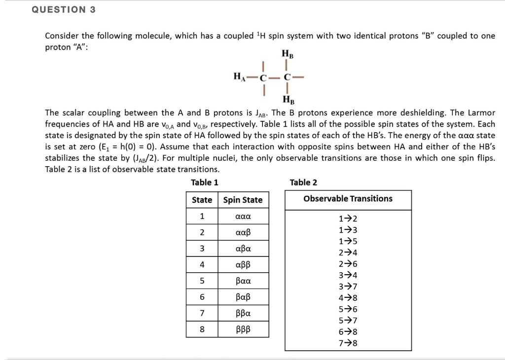 SOLVED: QUESTION Consider the following molecule, which has coupled 1H spin system with two ...