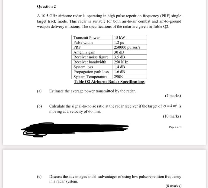 Question 2 A 10.5 GHz airborne radar is operating in high pulse ...