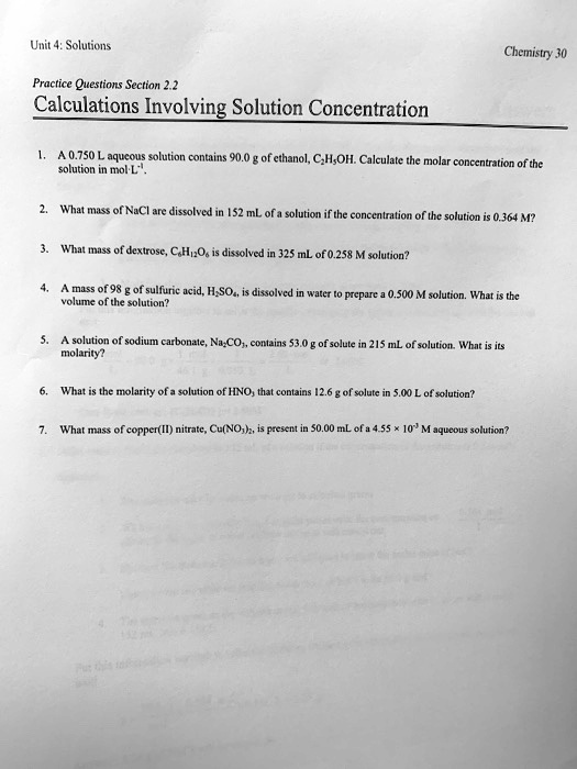 Concentration Solution Questions