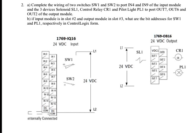 a complete the wiring of two switches swi and sw2 to port in4 and in9 ...