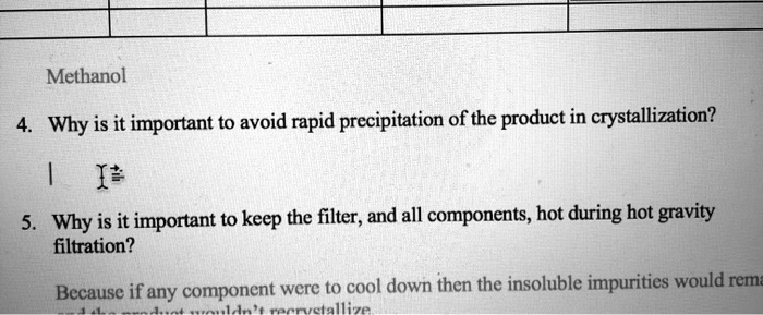SOLVED: Methanol Why is it important to avoid rapid precipitation of ...
