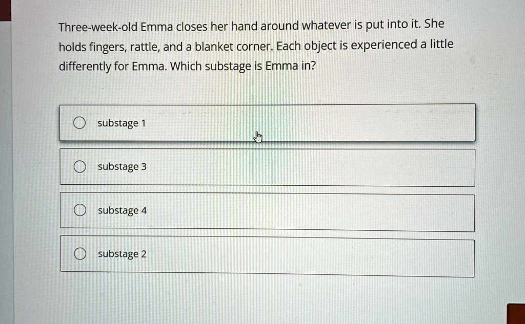 Three-week-old Emma closes her hand around whatever is put into it. She ...