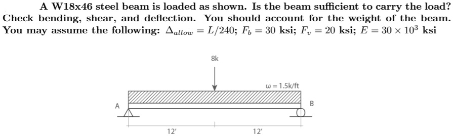 A W18x46 steel beam is loaded as shown. Is the beam sufficient to carry ...
