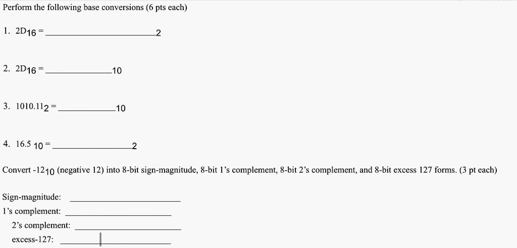 please explain perform the following base conversions 6 pts each 12d16 ... please explain perform the following base conversions 6 pts each 12d16 ...