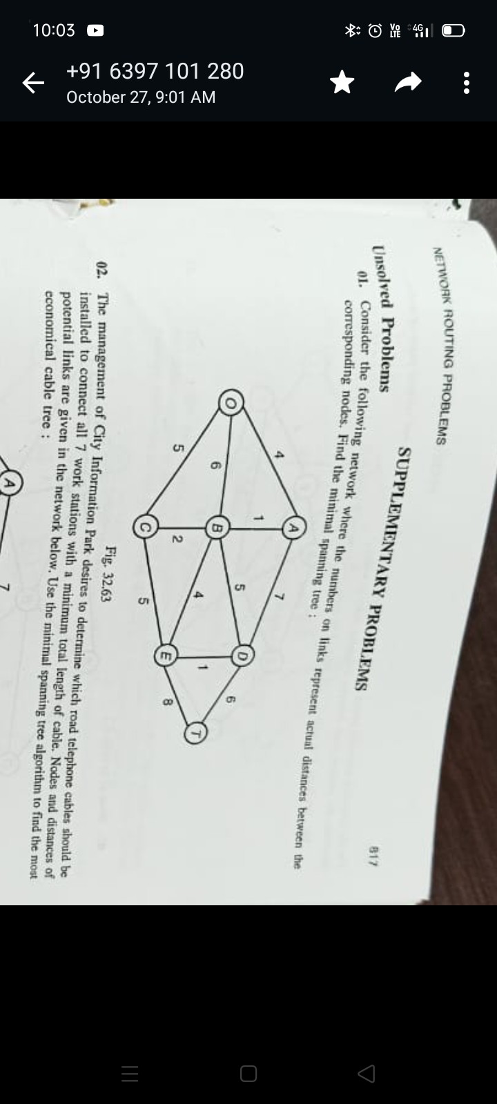 SOLVED: NETWORK ROUTING PROBLEMS 817 Unsolved Problems SUPPLEMENTARY PROBLEMS 01. Consider the ...