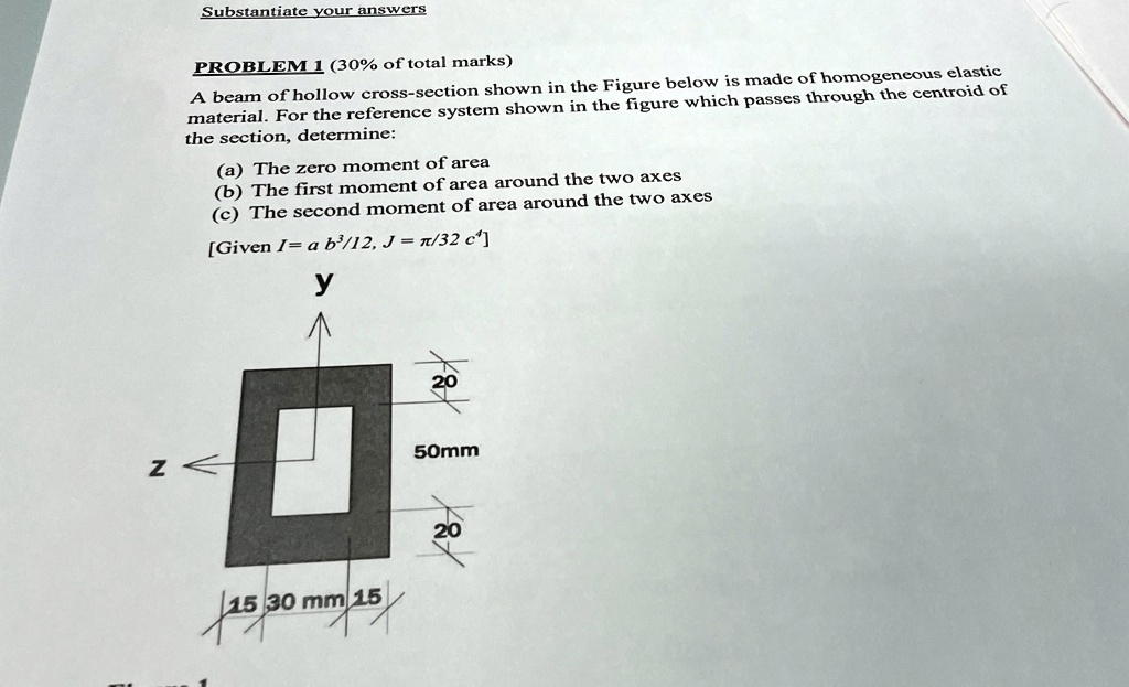 substantiate your answers problem 1 30 of total marks a beam of hollow cross section shown in ...