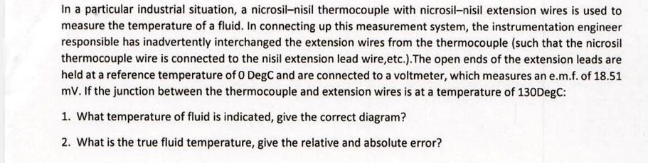In a particular industrial situation, a nicrosil-nisil thermocouple ...