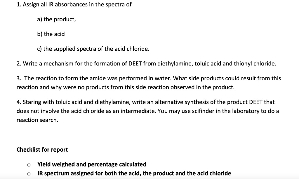 assign all ir absorbances in the spectra of a the product b the acid ...