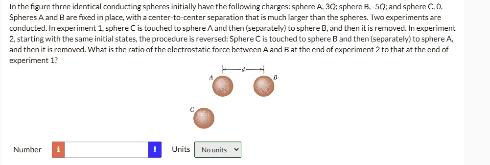 SOLVED: In the figure three identical conducting spheres initially have the following charges ...