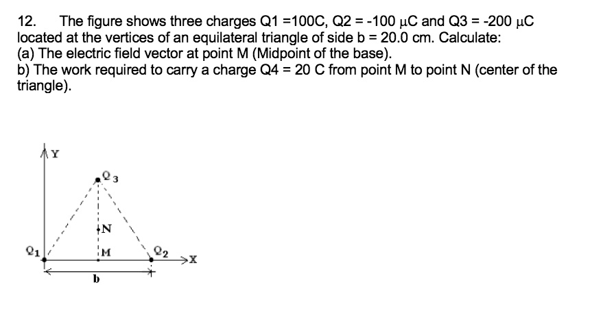 SOLVED: 12 The figure shows three charges Q1 =100C, Q2 = -100 uC and Q3 = -200 uC located at the ...