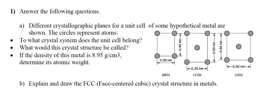 1) Answer the following questions. a) Different crystallographic planes ...