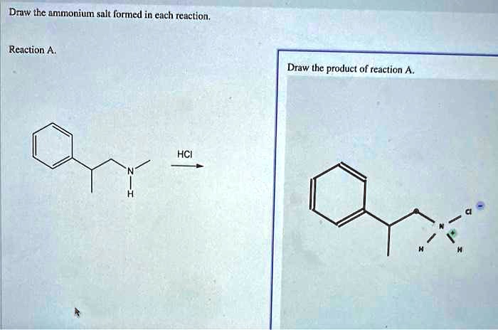 Draw the ammonium salt formed in each reaction. Reaction A: Draw the ...